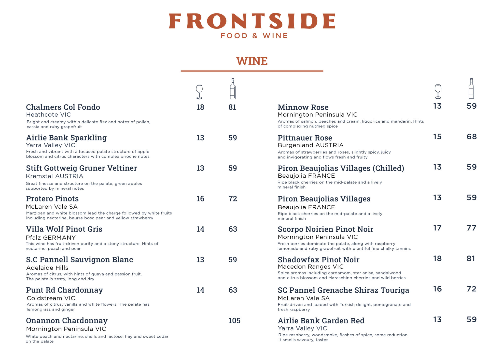 Menu – FRONTSIDE FOOD & WINE