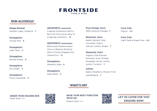 Fine Dining Menu | Frontside Food and Wine