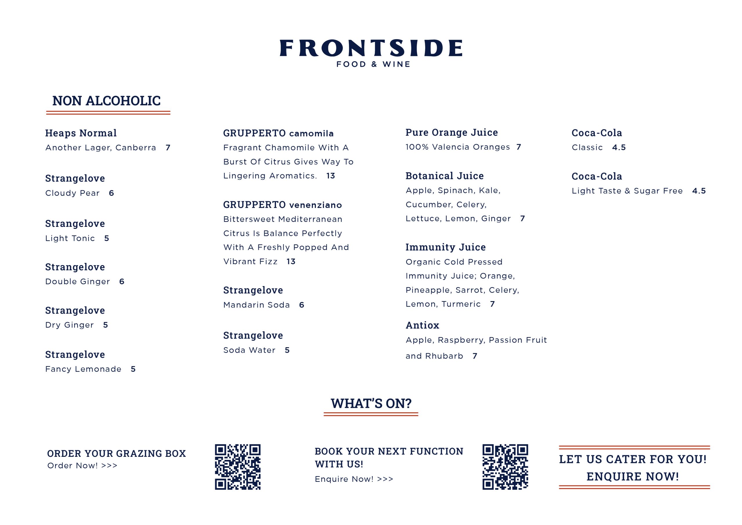 Fine Dining Menu | Frontside Food and Wine