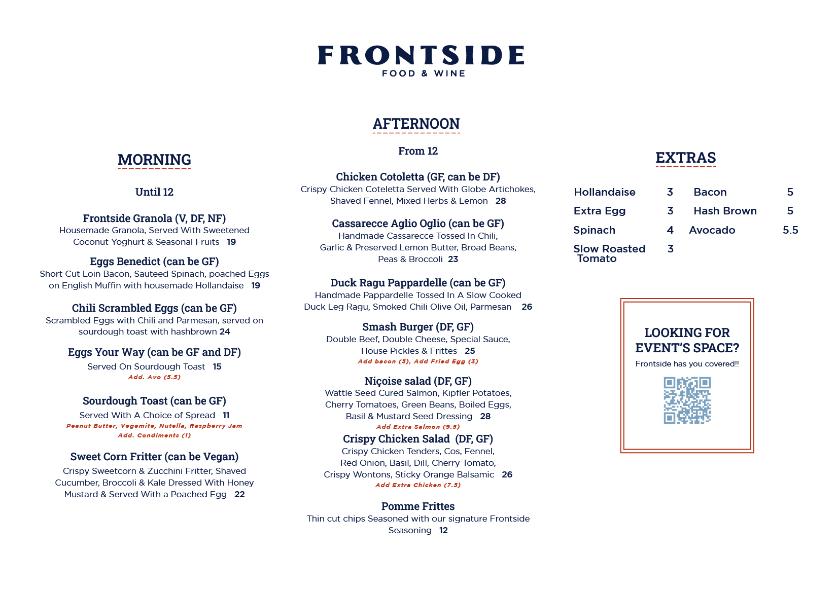 Fine Dining Menu | Frontside Food and Wine
